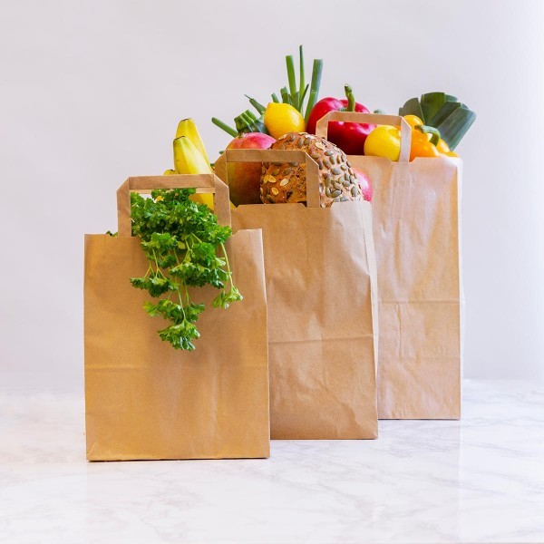 Paper Bags with Handle 10x10 - Vegware x250 | Albion Fine Foods Ltd.