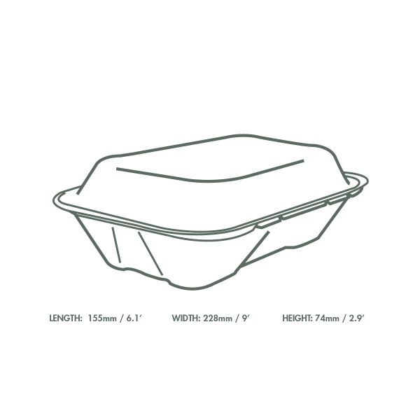 Takeaway Clamshell Box 9 x 6 - Vegware Pack of 50 | Albion Fine Foods Ltd.