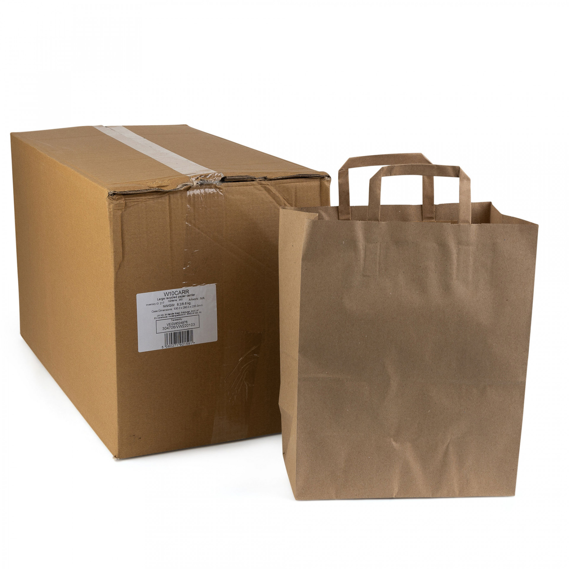 Paper Bags with Handle 10x10 - Vegware x250 | Albion Fine Foods Ltd.